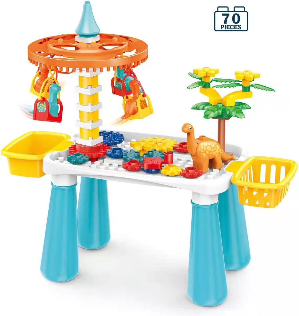Shop ToyPro Kids Building Blocks Table with Dinosaur Toy | Gold Land ...